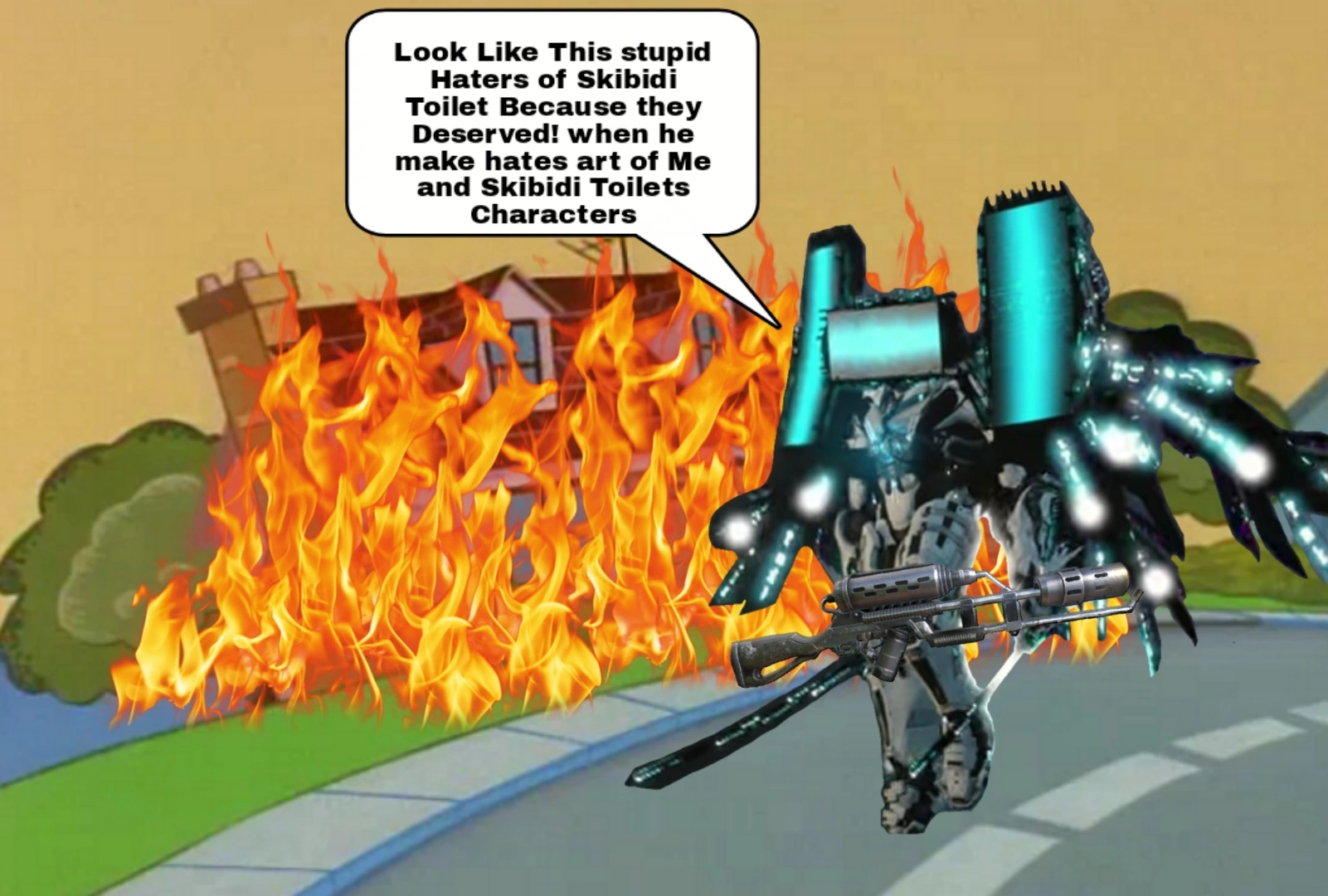 When titan computer man burns Skibidi toilet haters' house | Fandom