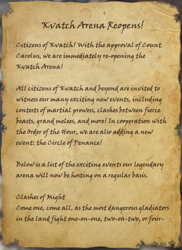 Kvatch Arena Reopens! | Elder Scrolls | Fandom