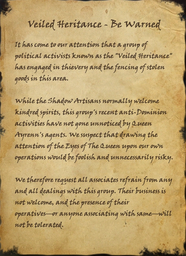 Veiled Heritance - Be Warned | Elder Scrolls | Fandom