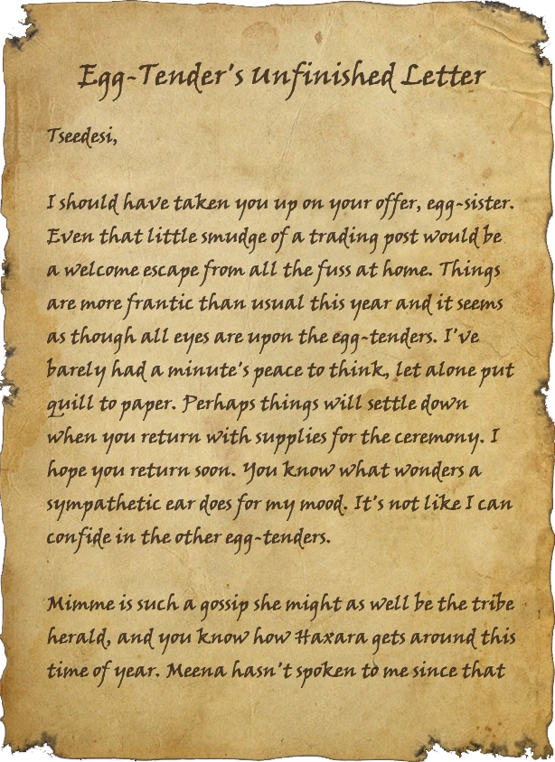 Egg-Tender's Unfinished Letter | Elder Scrolls | Fandom