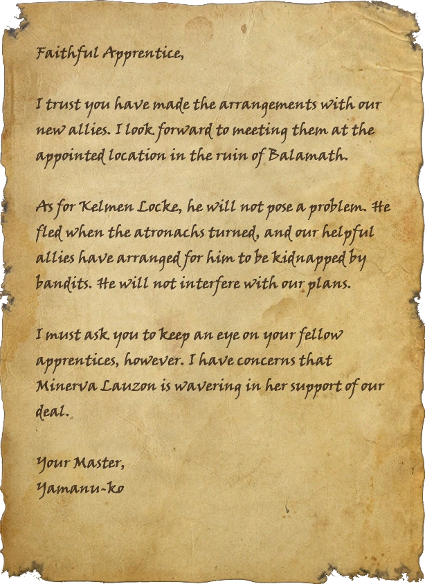 Yamanu-ko's Letter to Her Apprentice | Elder Scrolls | Fandom
