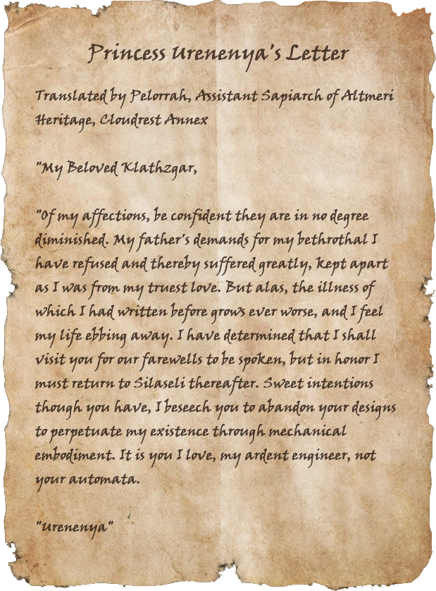 Princess Urenenya's Letter | Elder Scrolls | Fandom