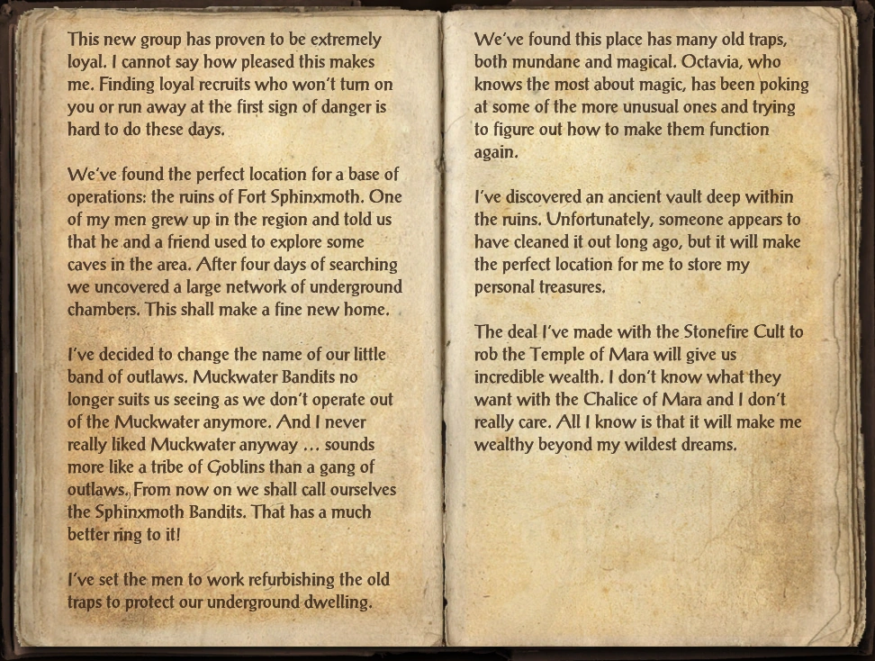 Sphinxmoth Bandit Leader's Notes | Elder Scrolls | Fandom
