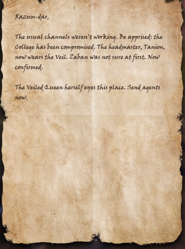 Zaban's Letter | Elder Scrolls | Fandom