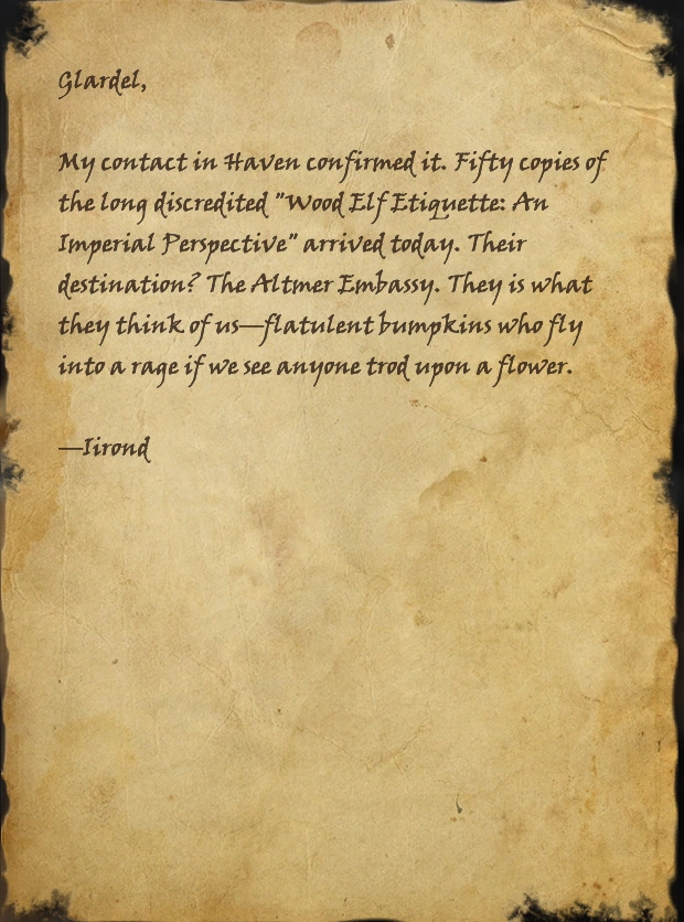 Note about "Wood Elf Etiquette" | Elder Scrolls | Fandom