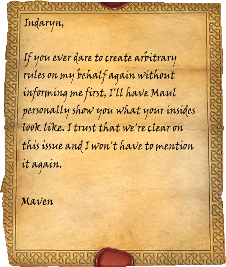 Note from Maven | Elder Scrolls | Fandom