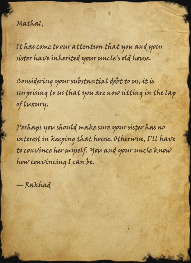 Letter from Rakhad | Elder Scrolls | Fandom