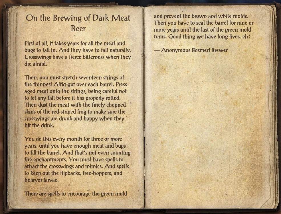 On the Brewing of Dark Meat Beer | Elder Scrolls | Fandom