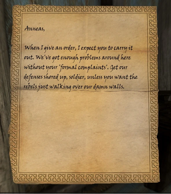 Commander's Note | Elder Scrolls | Fandom