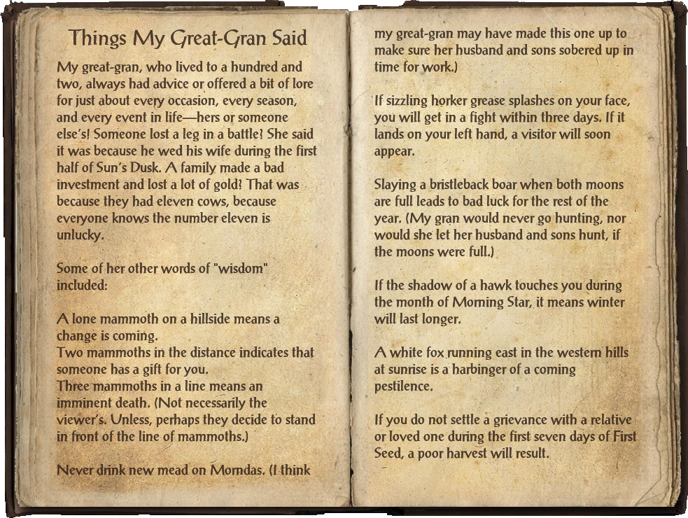 Things My Great-Gran Said | Elder Scrolls | Fandom