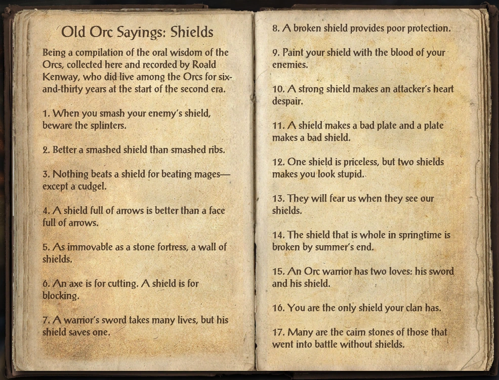 Old Orc Sayings: Shields | Elder Scrolls | Fandom