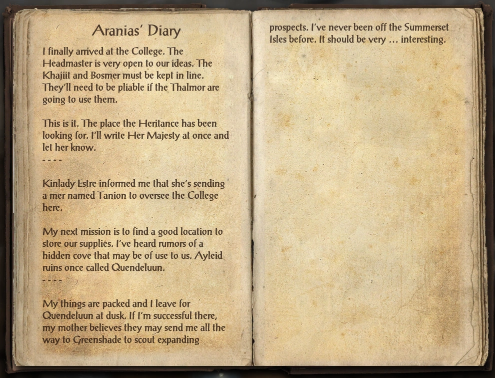 Aranias' Diary | Elder Scrolls | Fandom