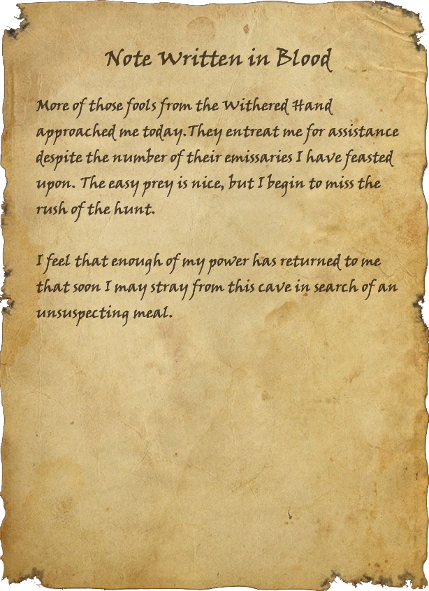Note Written in Blood | Elder Scrolls | Fandom