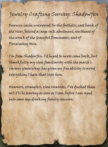 Jewelry Crafting Survey: Shadowfen | Elder Scrolls | Fandom