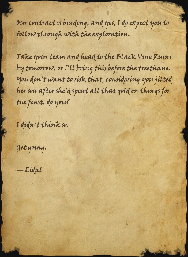 Note from Zidal | Elder Scrolls | Fandom