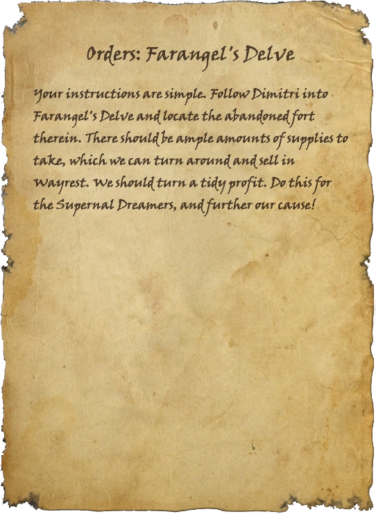 Orders: Farangel's Delve | Elder Scrolls | Fandom