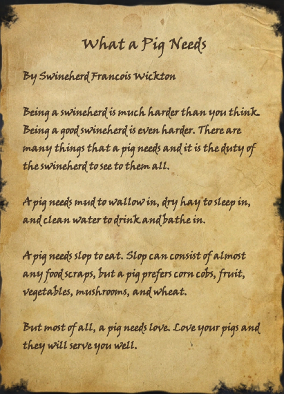 What a Pig Needs | Elder Scrolls | Fandom