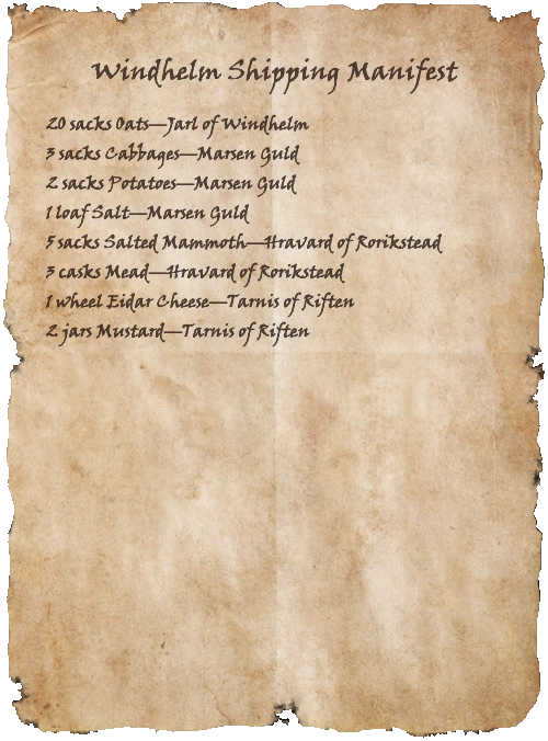 Windhelm Shipping Manifest | Elder Scrolls | Fandom