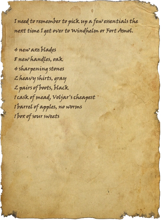 Kerthor's Supply List | Elder Scrolls | Fandom