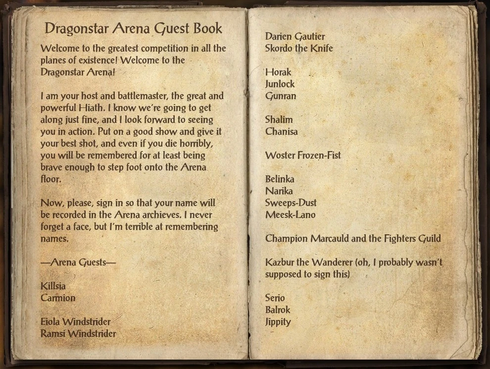 Dragonstar Arena Guest Book | Elder Scrolls | Fandom