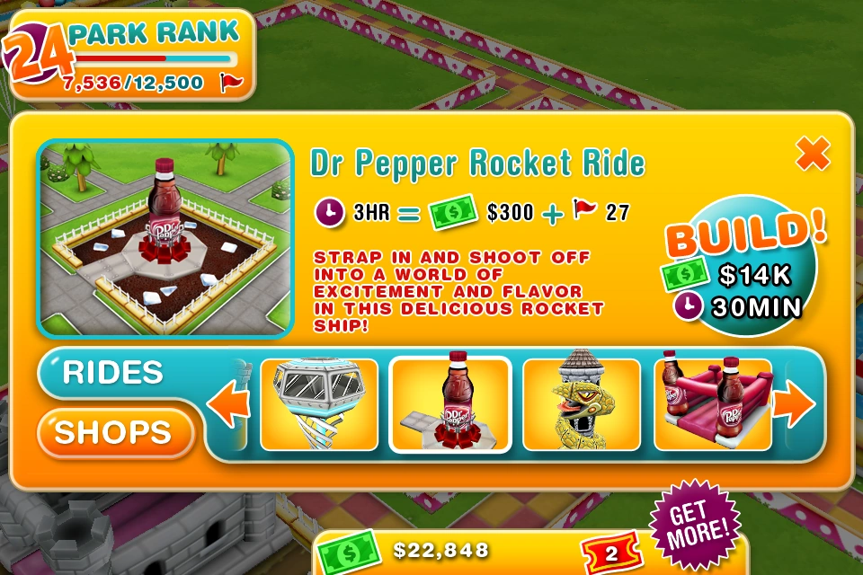 Dr Pepper Rocket Ride | Electronic Arts Theme Park Wiki | Fandom