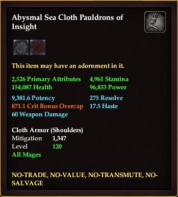 Abysmal Sea Cloth Pauldrons of Insight | EverQuest 2 Wiki | Fandom