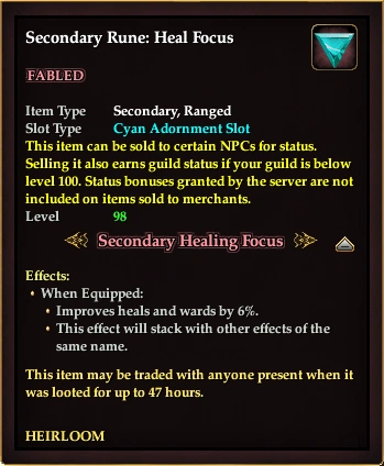 Secondary Rune: Heal Focus | EverQuest 2 Wiki | Fandom
