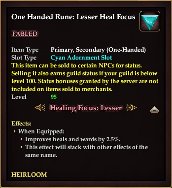 One Handed Rune: Lesser Heal Focus (Level 95) (Heirloom) | EverQuest 2 ...