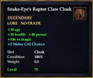 Snake-Eye's Raptor Claw Cloak | EverQuest 2 Wiki | Fandom
