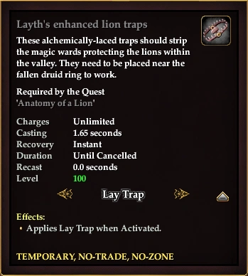 Layth's enhanced lion traps | EverQuest 2 Wiki | Fandom