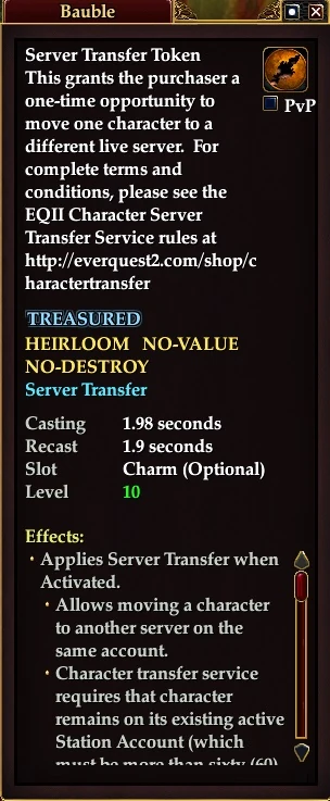 Server Transfer Token | EverQuest 2 Wiki | Fandom