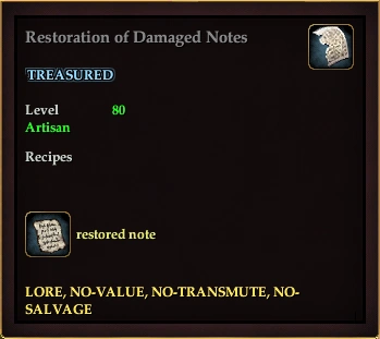 Restoration of Damaged Notes | EverQuest 2 Wiki | Fandom