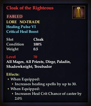 Cloak of the Righteous | EverQuest 2 Wiki | Fandom
