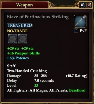 Stave of Pertinacious Striking | EverQuest 2 Wiki | Fandom