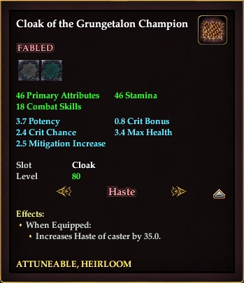 Cloak of the Grungetalon Champion | EverQuest 2 Wiki | Fandom