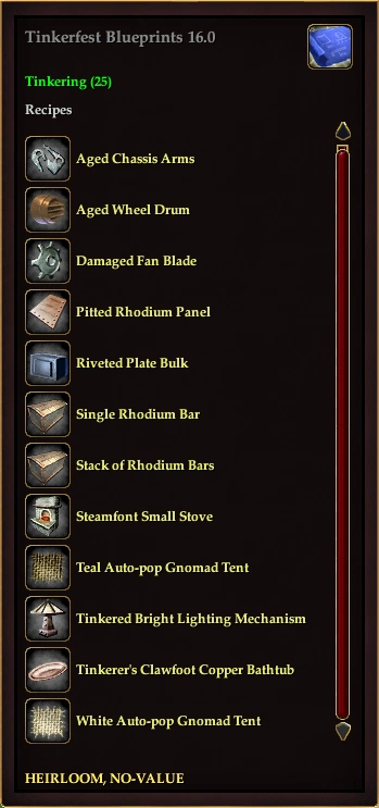 Tinkerfest Blueprints 16.0 | EverQuest 2 Wiki | Fandom
