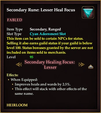 Secondary Rune: Lesser Heal Focus | EverQuest 2 Wiki | Fandom