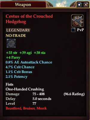 Cestus of the Crouched Hedgehog (Level 77) | EQ2Classic Wiki | Fandom