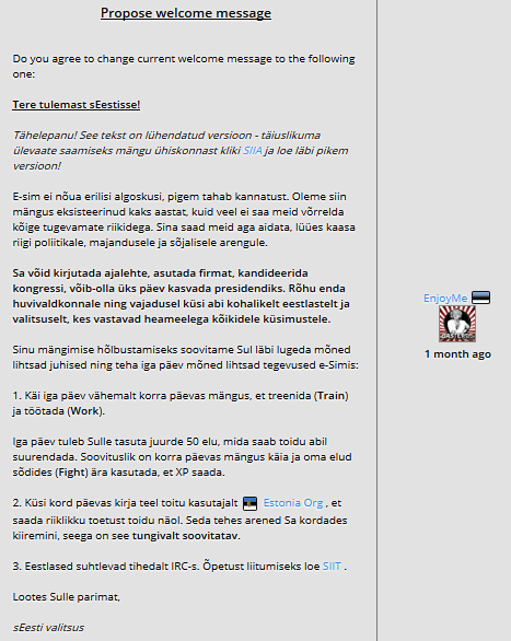 Propose welcome message | E-Sim Wiki | Fandom