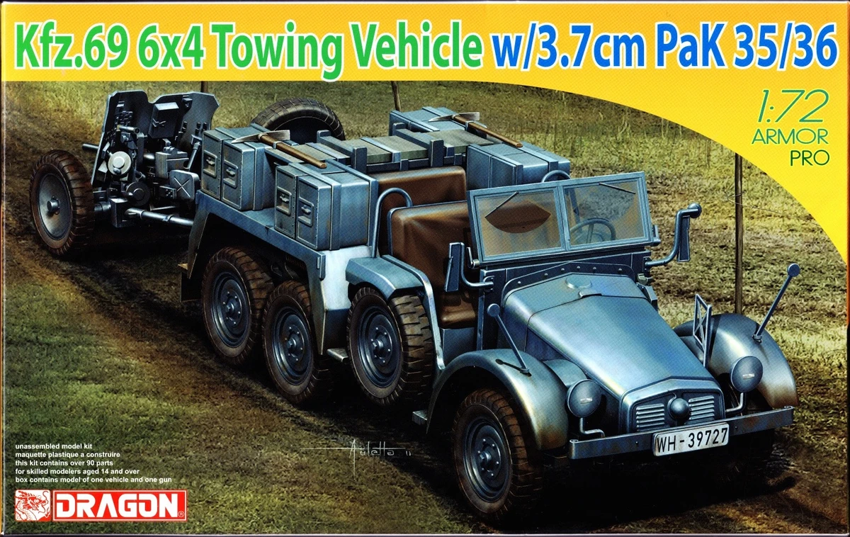 Dragon Models 1/72 7419 Kfz.69 6x4 Towing Vehicle w/3.7cm PaK 35/36 ...