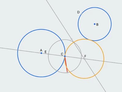 how to draw circle tangent to two circles