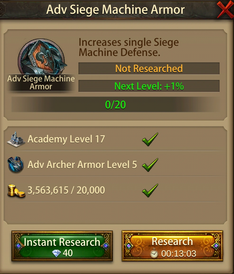 Adv Siege Machine Armor | Evony, The King's Return Wiki | Fandom