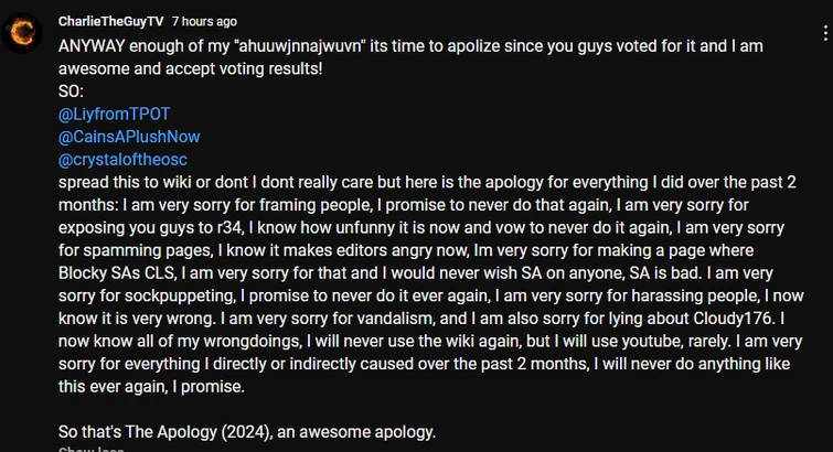 charlies apology | Fandom