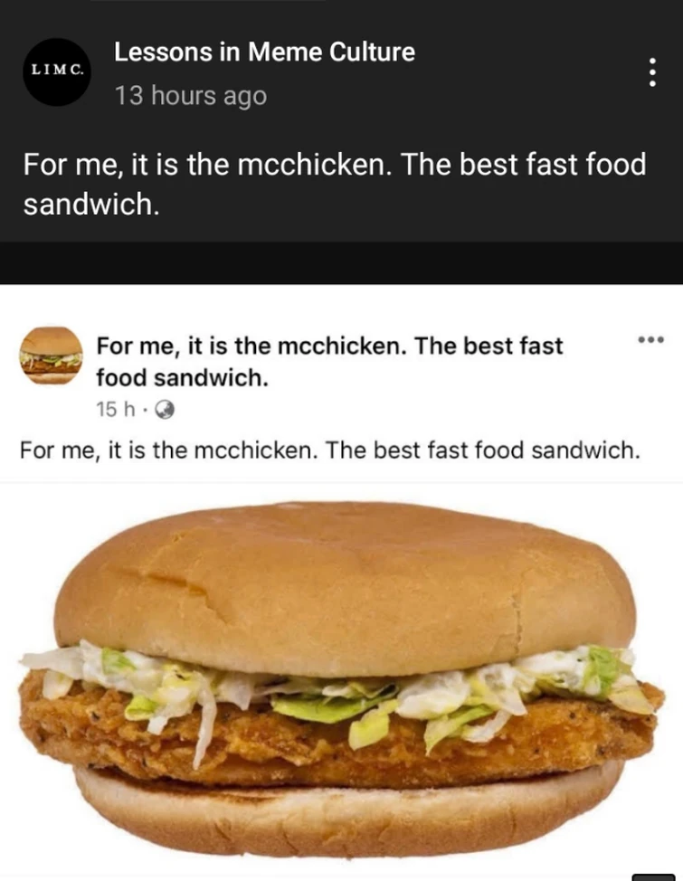 For me, it is the mcchicken. The best fast food sandwich. | Fandom