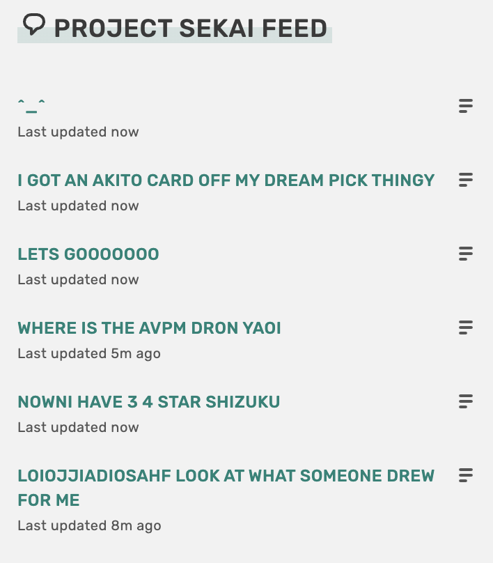 I feel like occasionally our feed should just be screenshotted and uploaded to r/ProjectSekai ...