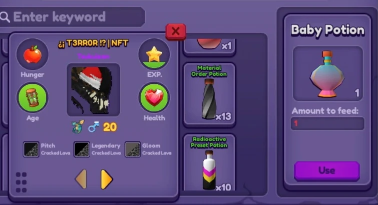 Did I just get a Baby Potion just to make T3RR0R a baby again to see ...