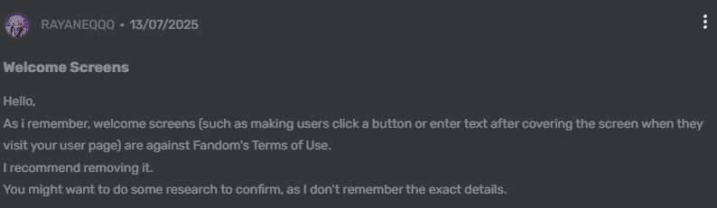 Are welcome screens banned? | Fandom
