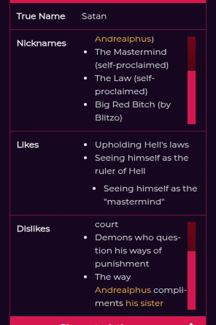 I like how this is very true in Satan's dislikes. | Fandom