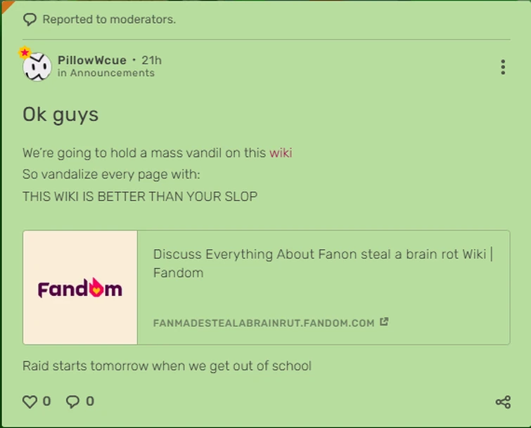 this SAB fanon wiki is doing a vandalism raid on another wiki just because it's more famous | Fandom