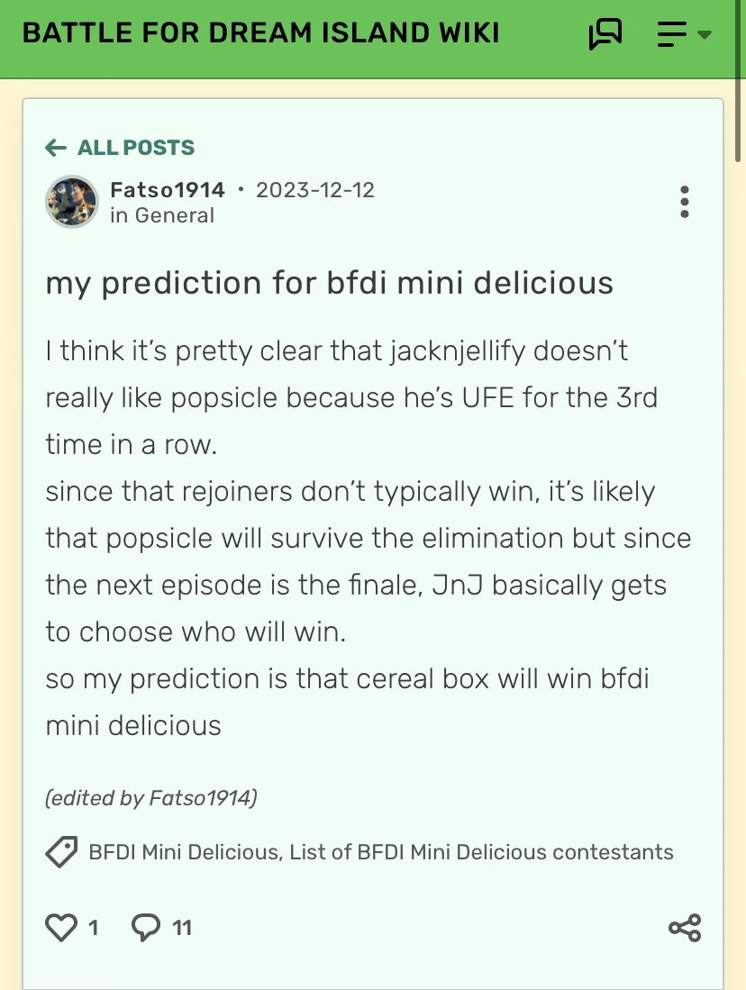 just watched the bfdi mini delicious finale | Fandom